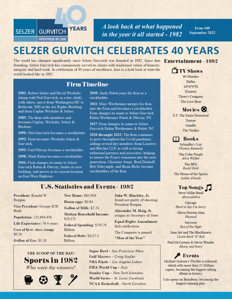 Selzer Gurvitch Celebrates 40 Years - Selzer Gurvitch Rabin Wertheimer ...